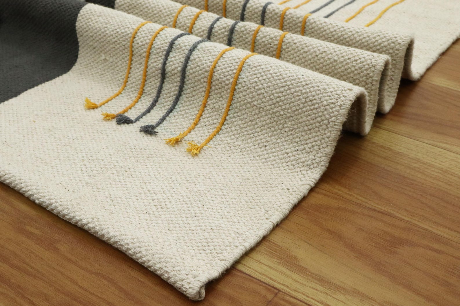 Handwoven Cotton Hallway Runner Rug, Grey Yellow Block Print - Etsy