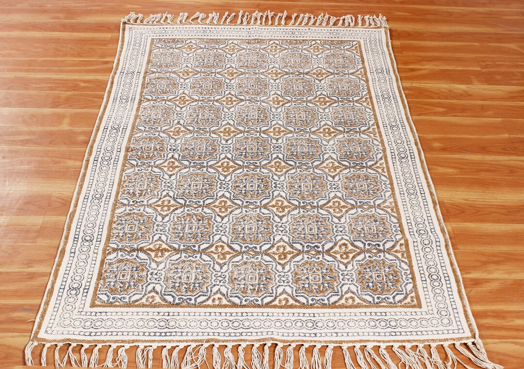 2x3 5x7 6x9 Ft Indian Handmade Cotton Dhurrie Block Printed Area Rug ...