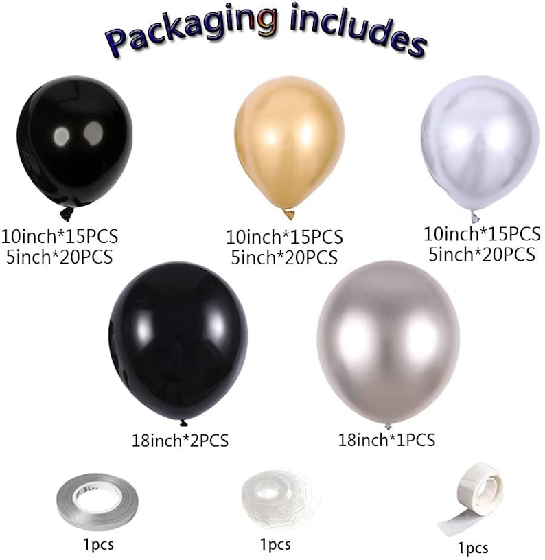 111PCS Black Gold and Silver Balloon Garland Arch Kit Metallic - Etsy