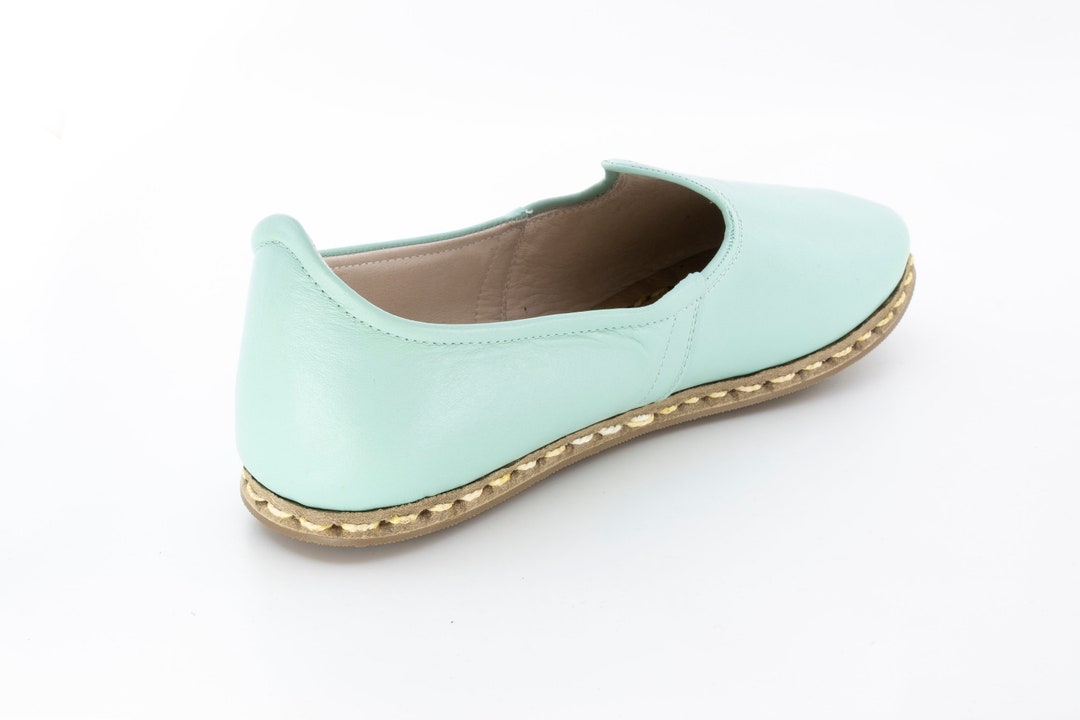 Aqua Green Color Minimalist Shoe Women , Handmade Leathers Loafers ...