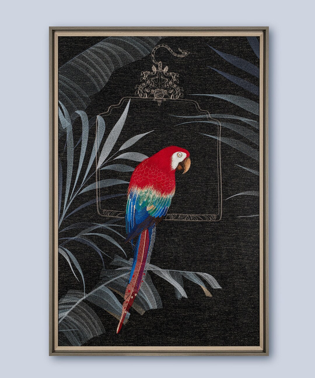 Embroidered Silk Textile Art | Macaw Wooden Frame Picture | Hand ...