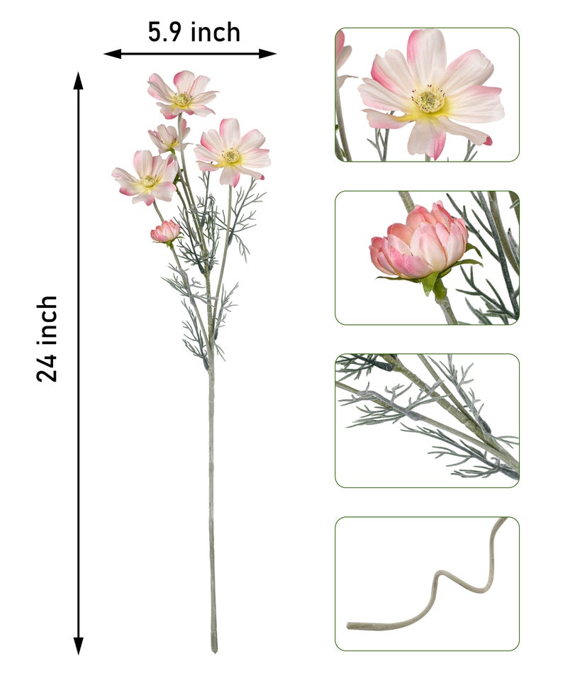 24'' Artificial Cosmos Flowers, Realistic Faux Flower, Silk Cosmos Stem ...