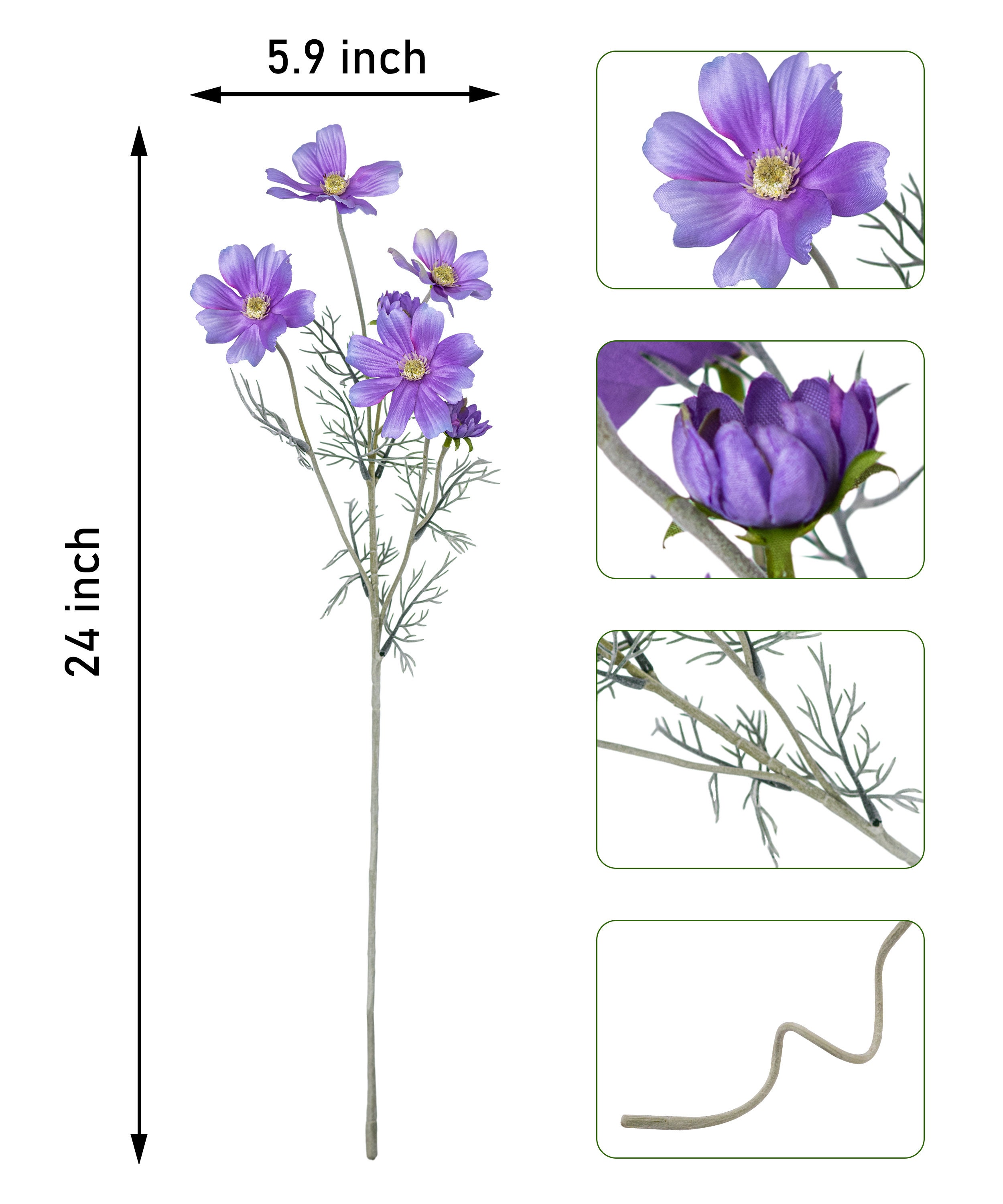 24'' Artificial Cosmos Flowers, Realistic Faux Flower, Silk Cosmos Stem ...