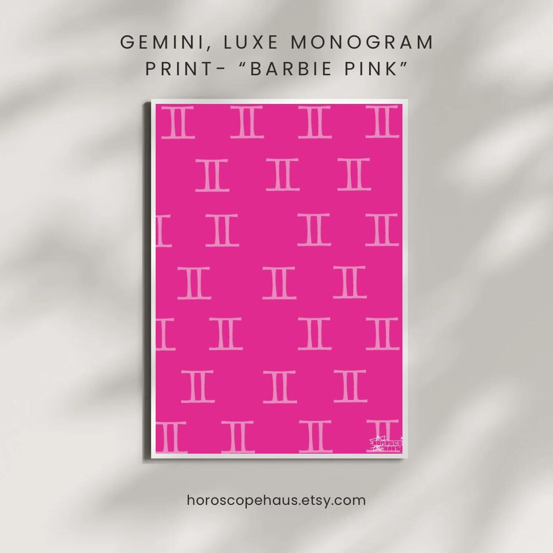 Gemini, Luxe Zodiac Monogram Print barbie Pink Gemini Wall Art ...