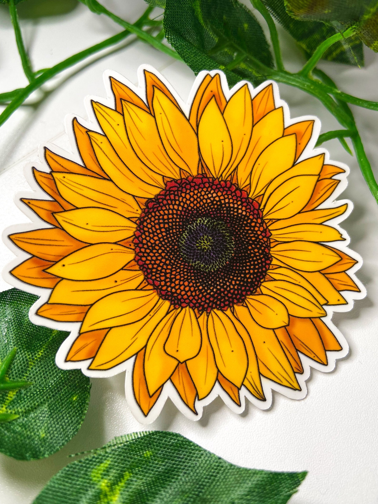 Sunflower- Glossy, Waterproof Sticker, Yellow, Flower, Garden, Nature ...