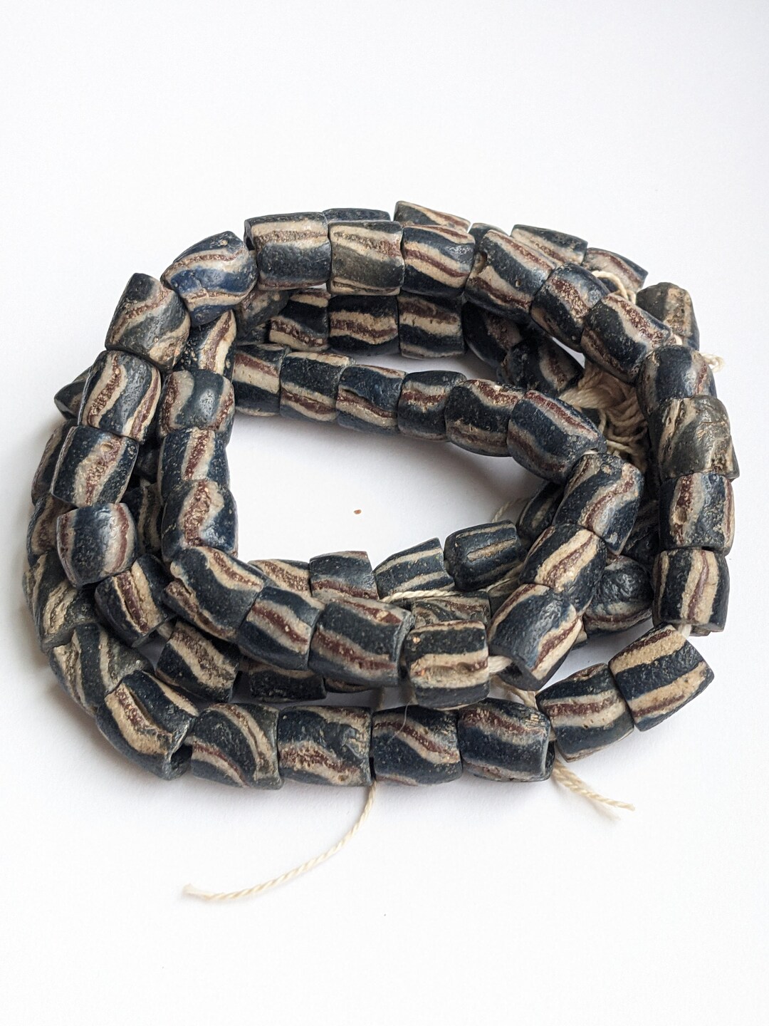 Handsome Striped Nigerian Sandcast Beads Blue With Red and - Etsy
