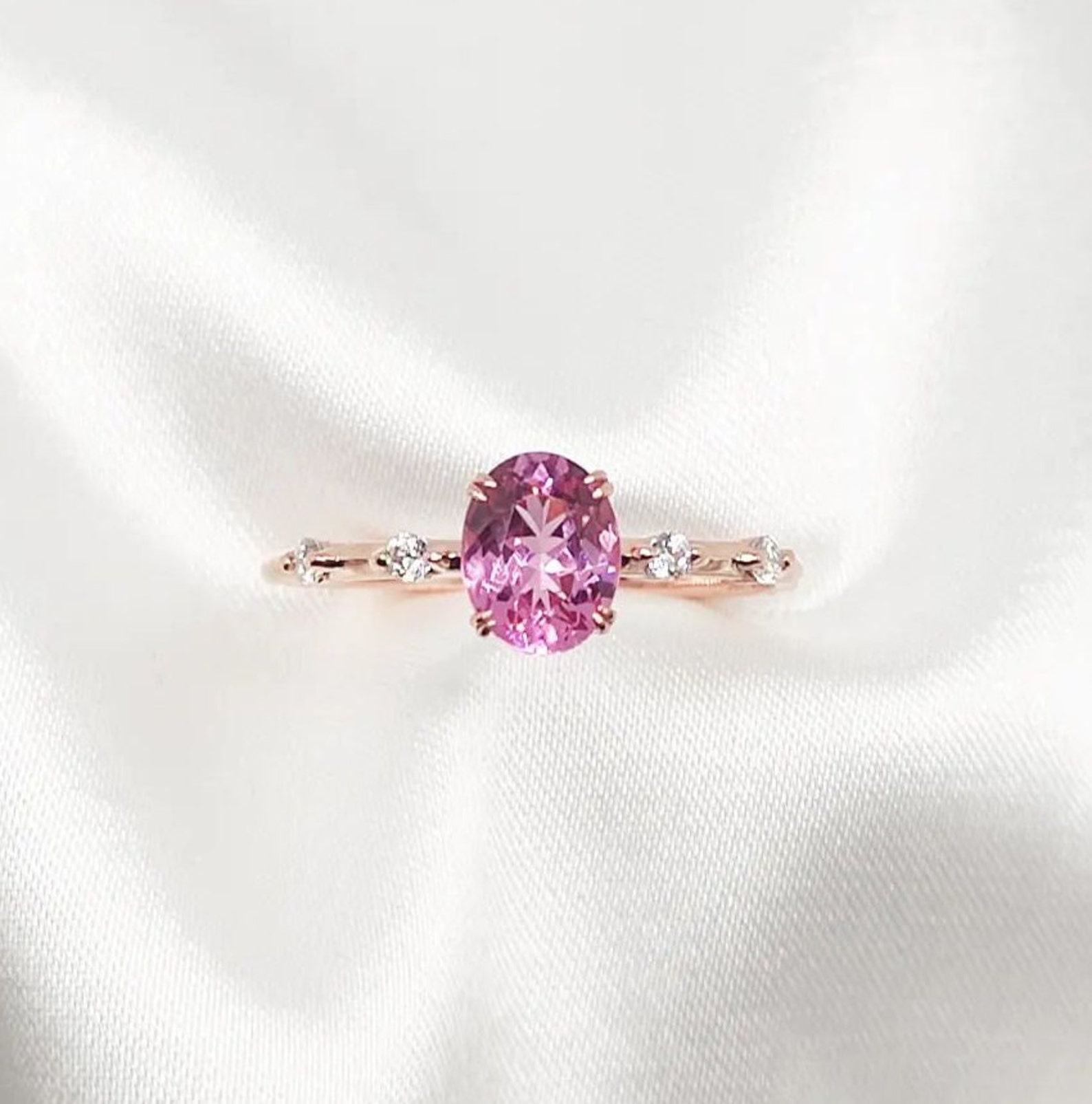 Vintage Pink Spinel Ring: 925 Sterling Silver, Wedding Engagement Gift ...