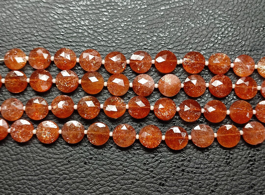 AAA Grade Sunstone Faceted Round Coin Shape Beads, Round Faceted Beads ...