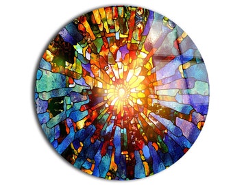 Tempered Glass Wall Art-stained Round Wall Art Gift-circle Wall Art ...