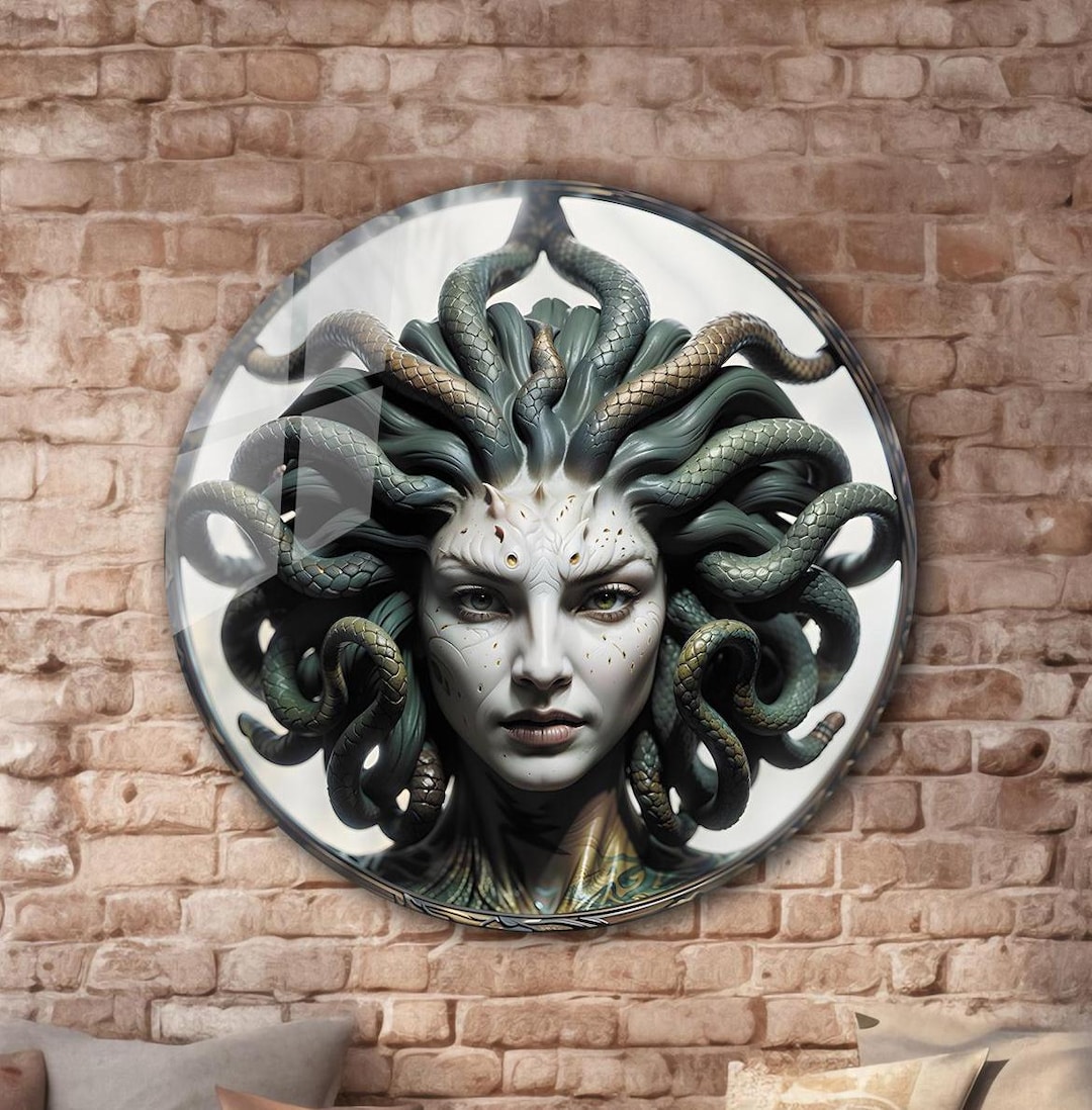 Medusa Wall Art, Round Glass Art, Tempered Glass Wall Art, Medusa Wall ...
