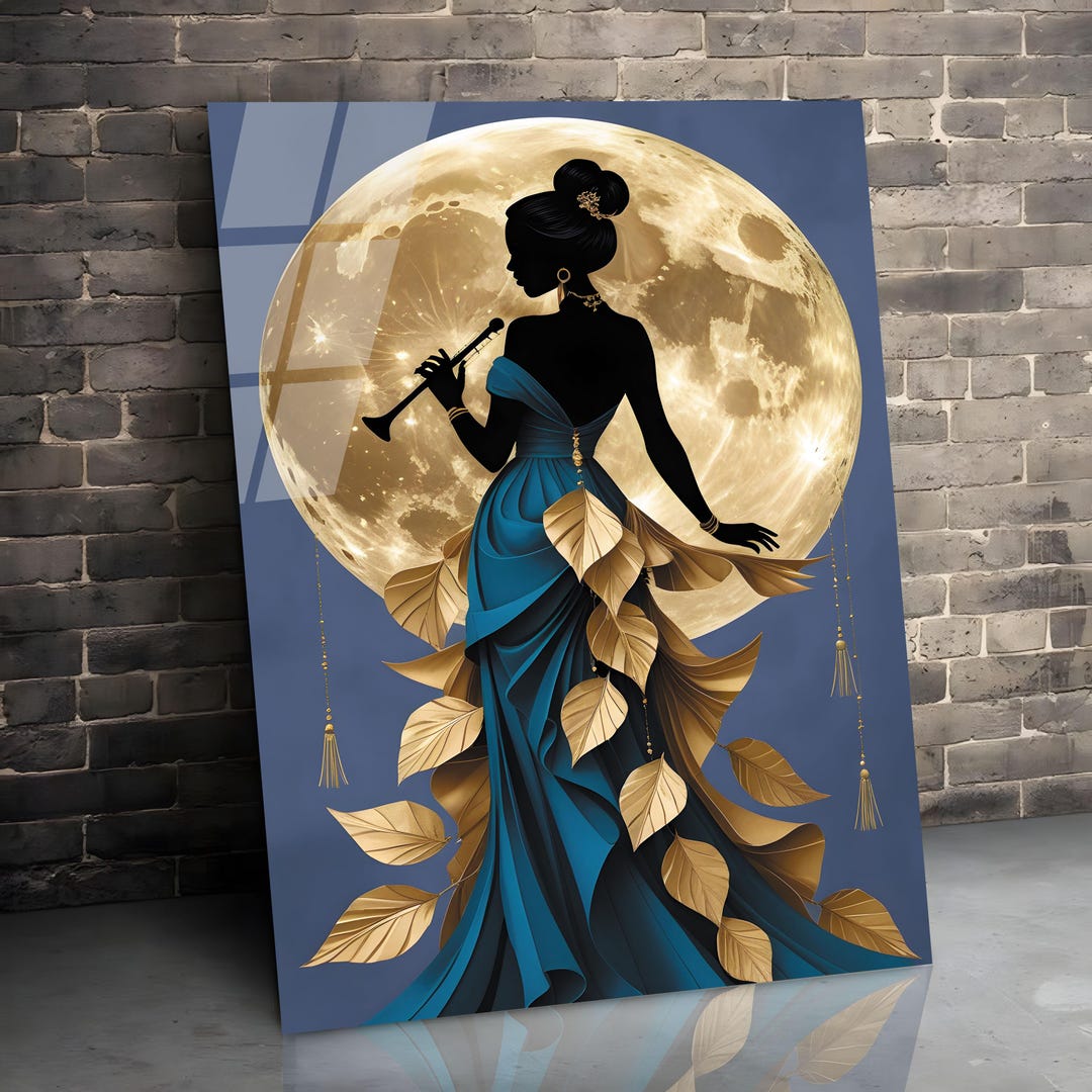 Afrocentric Woman Mandolin Glass Wall Art: Gold Ginkgo Leaf Dress - Etsy