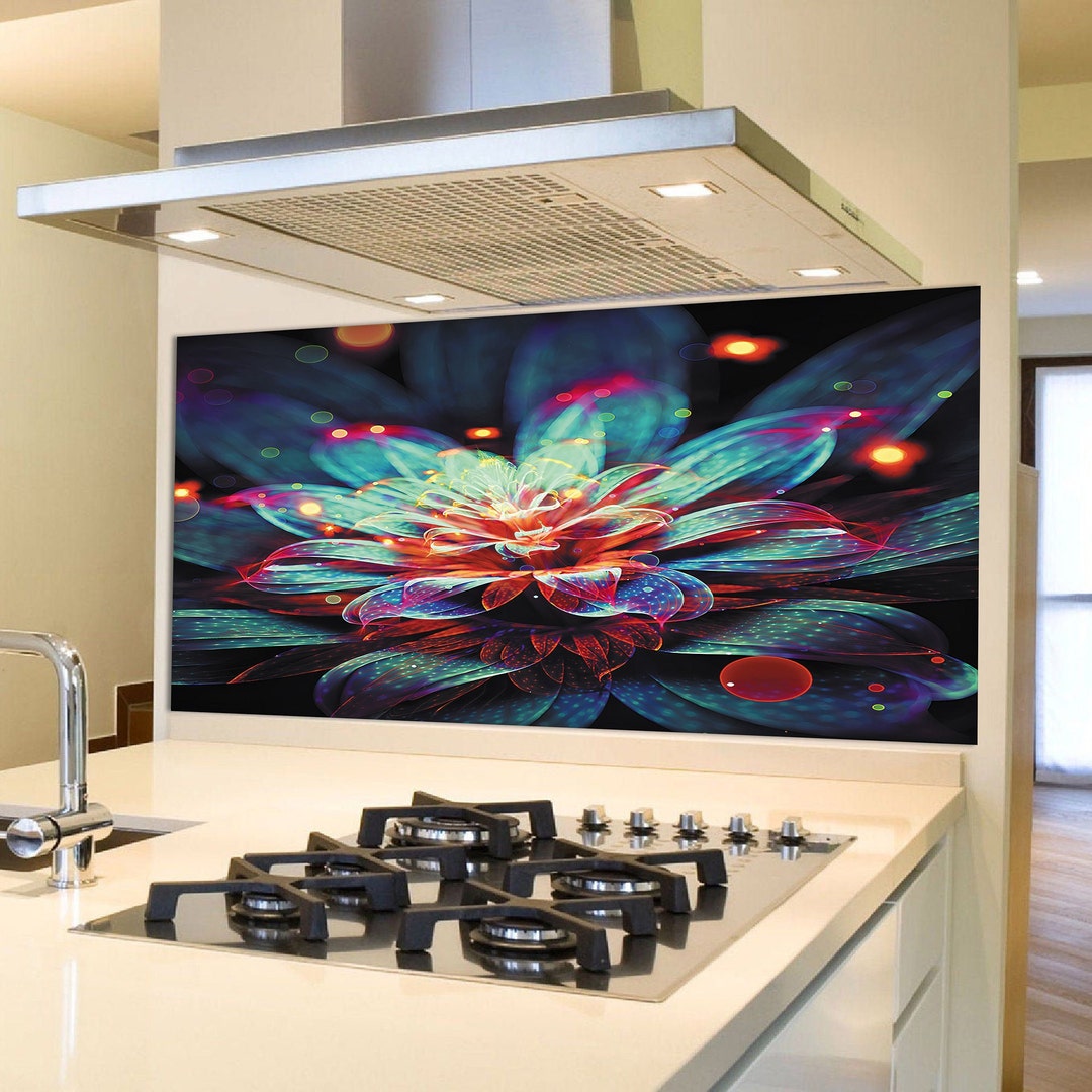 Abstract Glass Stove Backsplash Panel, Stove Back Cover, Flower Kitchen ...
