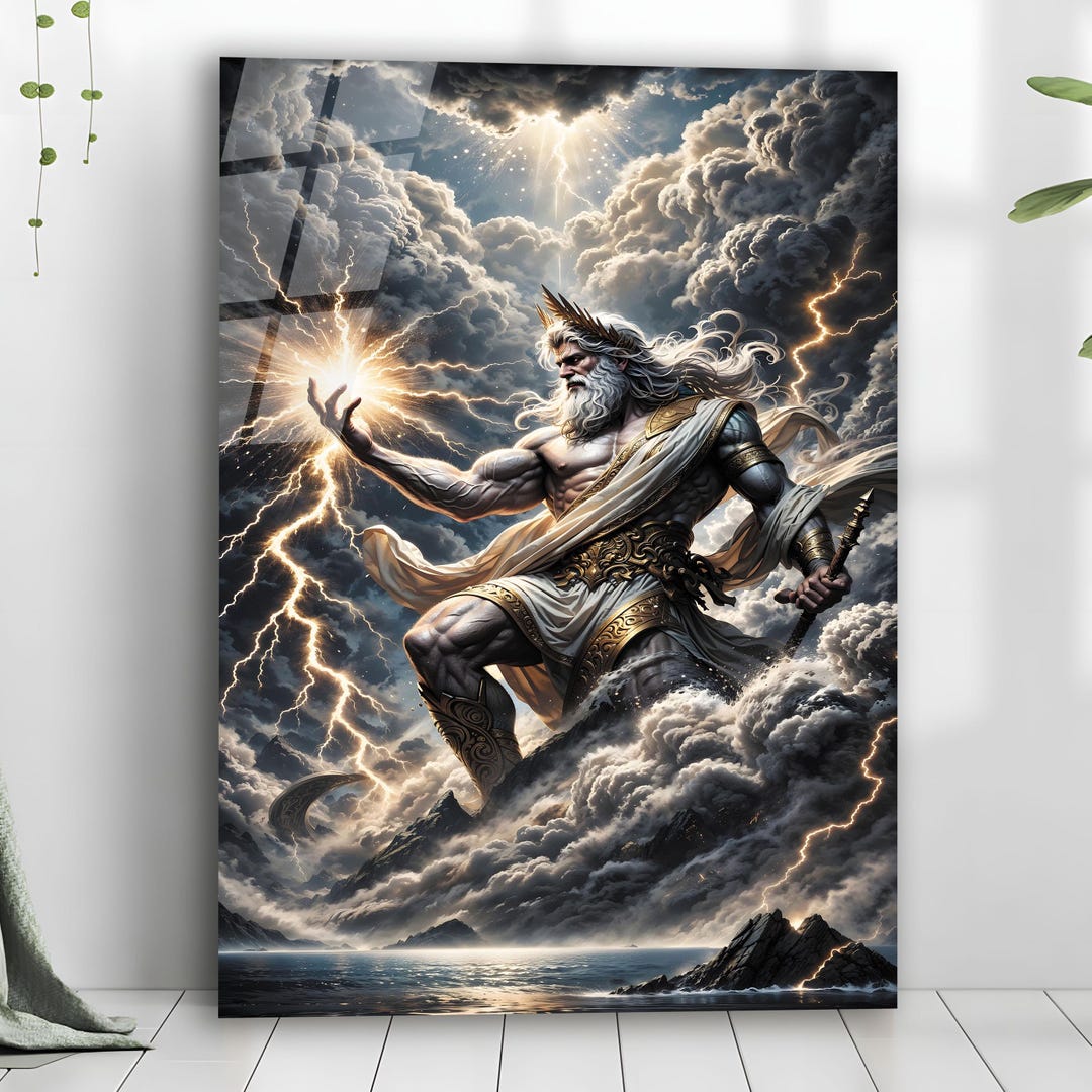Greek God Zeus Tempered Glass Art, Mythology Wall Hanging, Interior ...