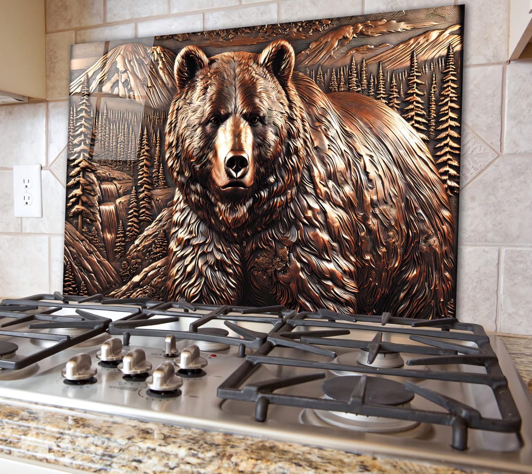 Copper Bear Tempered Glass Kitchen Backsplash, Heat Resistant - Etsy