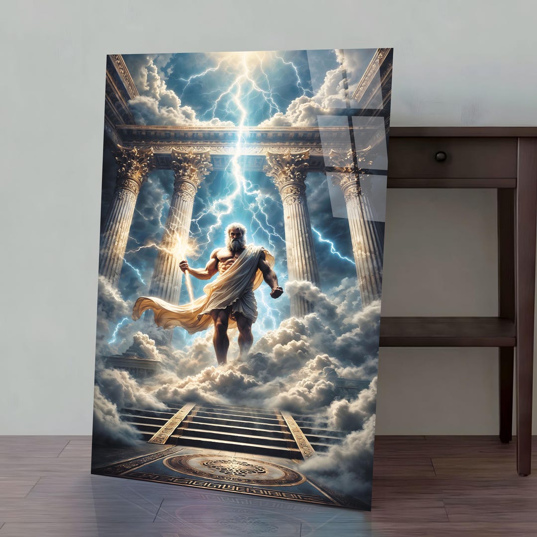 Greek God Zeus Tempered Glass Art, Mythology Wall Hanging, Interior ...