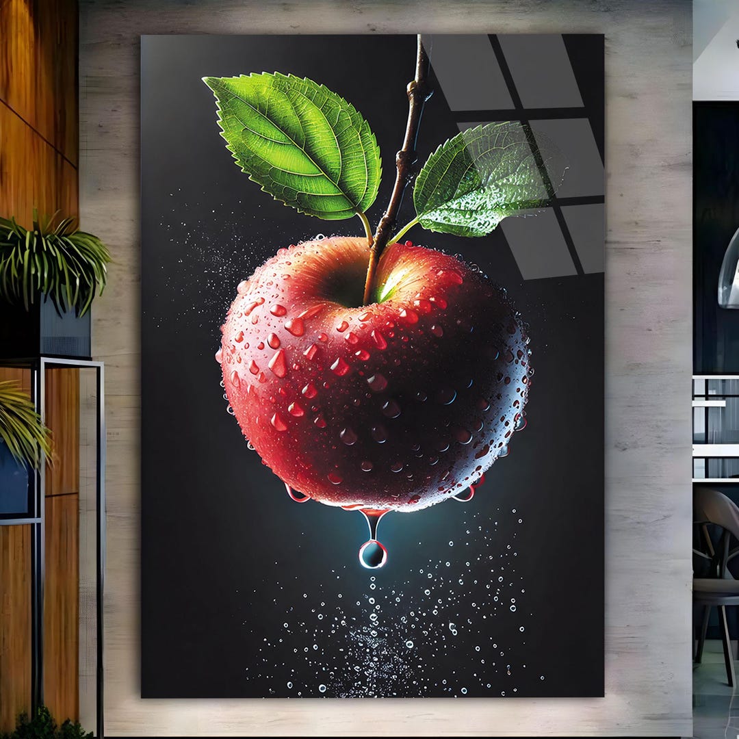 Red Apple Tempered Glass Wall Art, Extra Large Wall Art, Wall Hangings ...