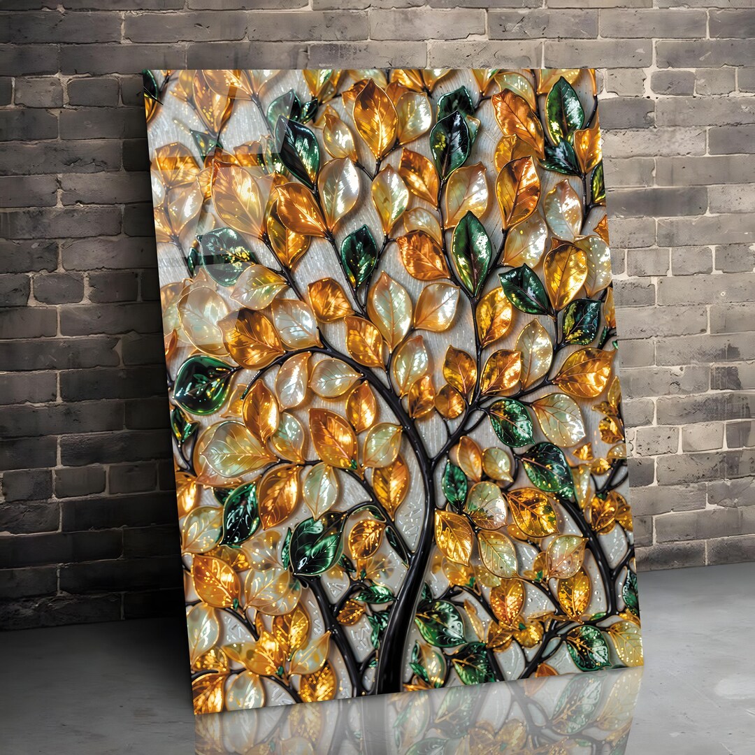 Gold Tree Glass Wall Art, Oversized Wall Art, Living Room Wall Decor ...