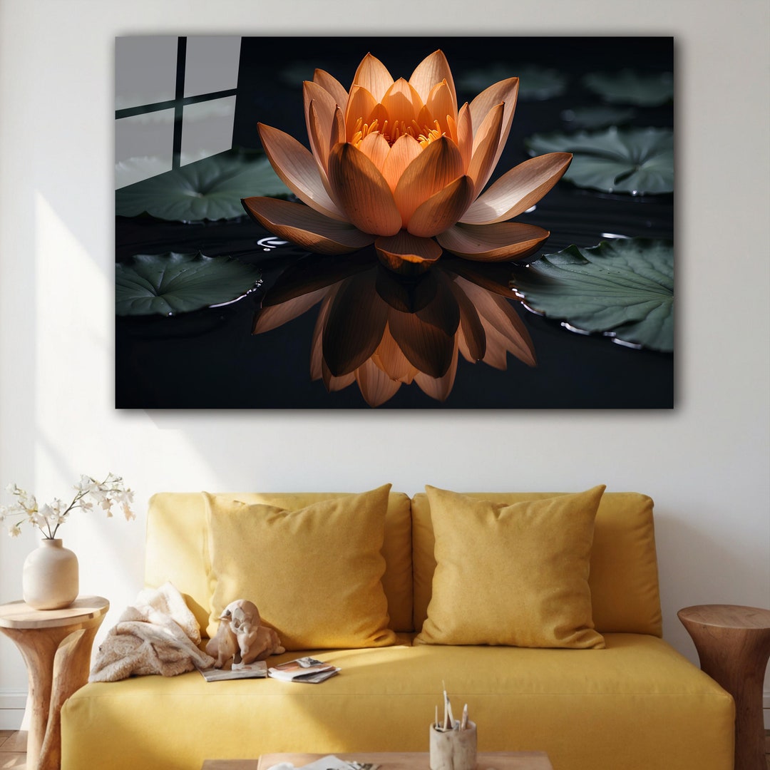 Lotus Flower Wall Decor,lotus Flower Art,tempered Glass Wall Art, Glass ...