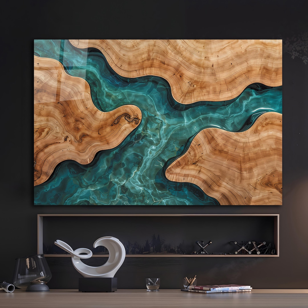 Teal Epoxy Abstract Tempered Glass Wall Art - Etsy