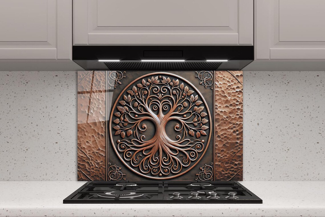 Tree of Life Tempered Glass Kitchen Backsplash, Heat Resistant Tile - Etsy