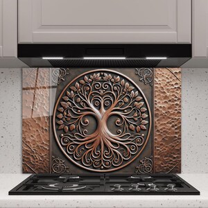 Tree of Life Backsplash, Tempered Glass Kitchen Backsplash, Custom ...