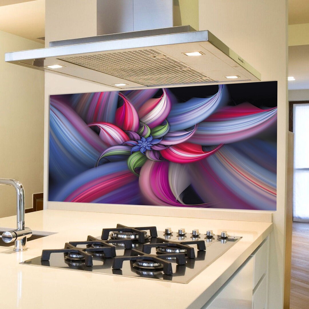 Abstract Glass Stove Backsplash Panel, Stove Back Cover, Flower Kitchen ...