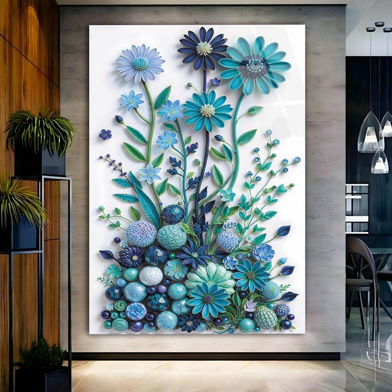 Arte de parede floral em vidro temperado, decoração moderna para ...
