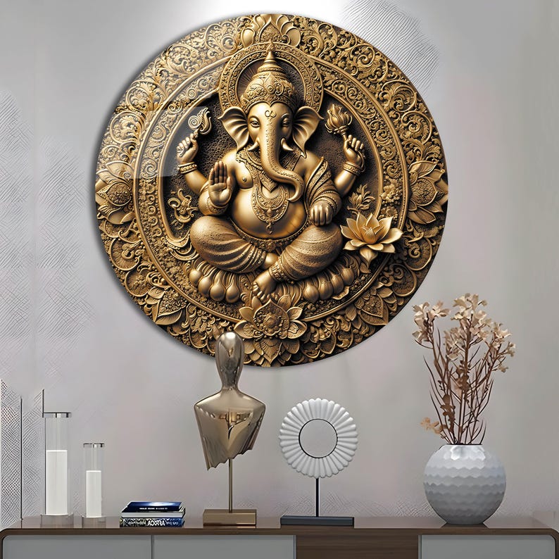 Golden Ganesh Tempered Glass Wall Art, Hindu Decor - Etsy