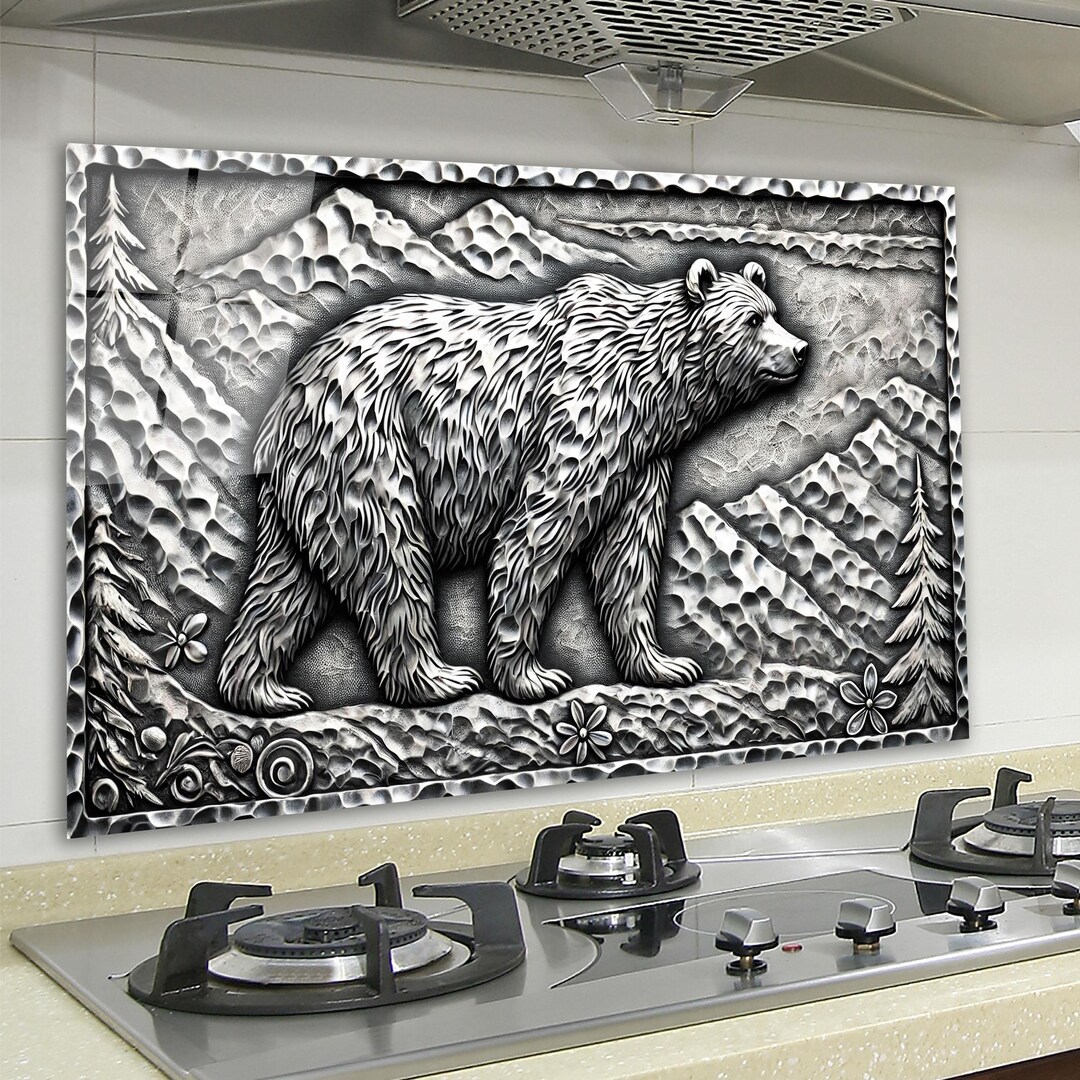 Silver Look Bear Backsplash, Tempered Glass Kitchen Backsplash, Custom ...