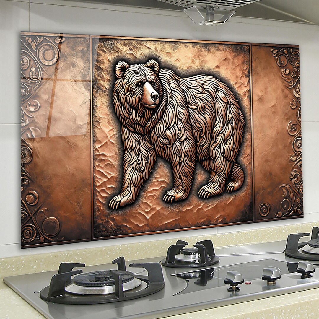 Copper Look Bear Backsplash, Tempered Glass Kitchen Backsplash, Custom ...