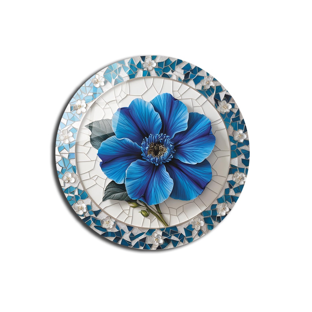 Colorful Flower Pattern Round Glass Wall Art, Modern Tempered Glass ...