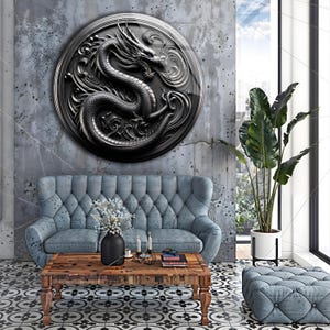 Black Dragon Tempered Glass Wall Art, Mythologic Round Decor - Etsy