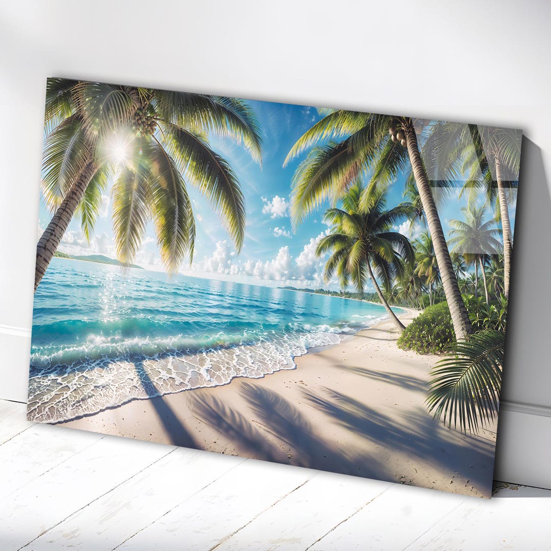 Tropical Beach Tempered Glass Wall Art, Ocean View Scene - Etsy