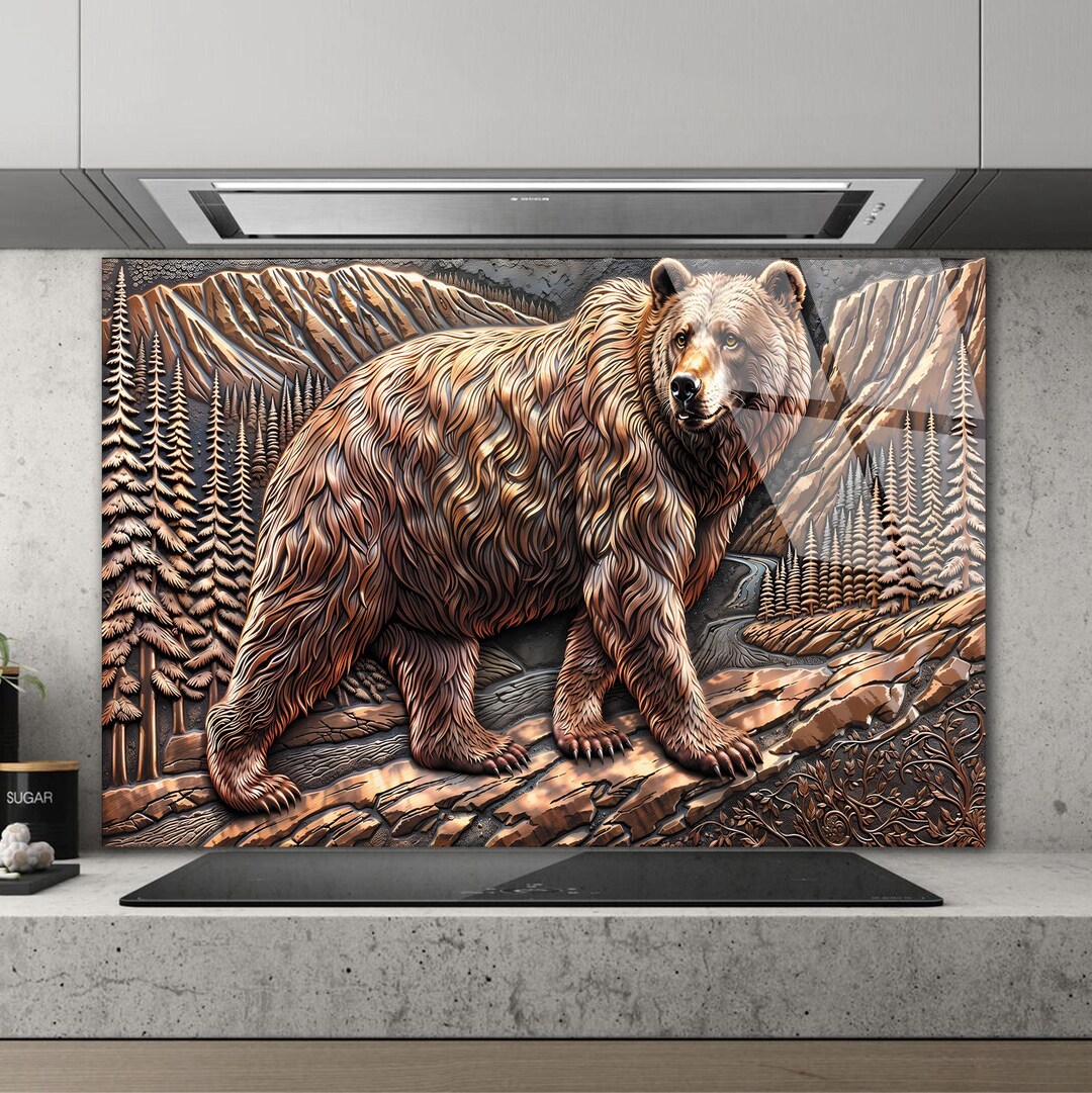 Copper Look Bear Backsplash, Tempered Glass Kitchen Backsplash, Custom ...