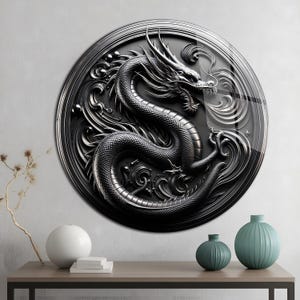 Black Dragon Tempered Glass Wall Art, Mythologic Round Decor - Etsy