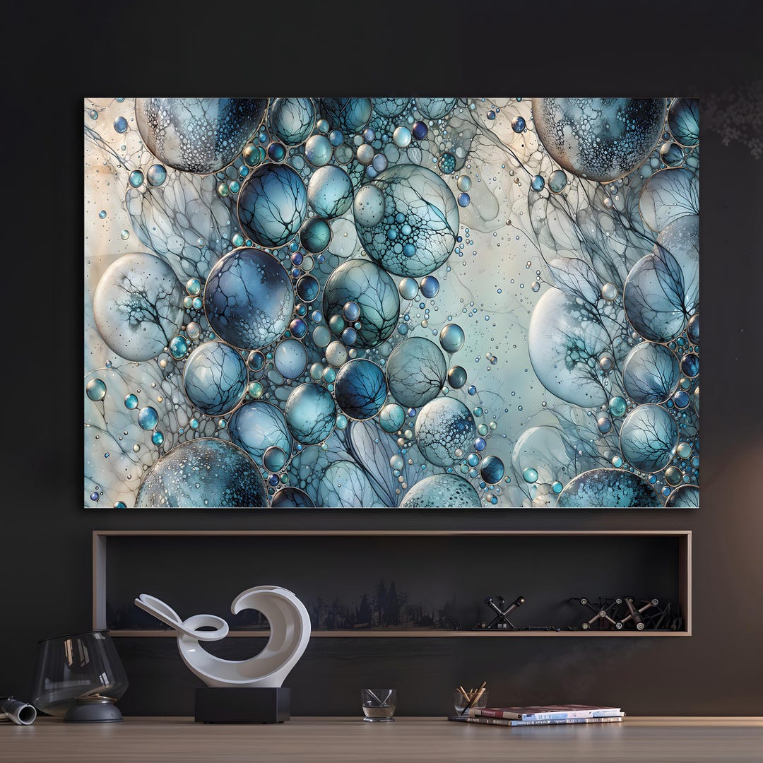 Abstract Blue Bubbles Glass Wall Art-blue and Teal Glass Art-modern ...