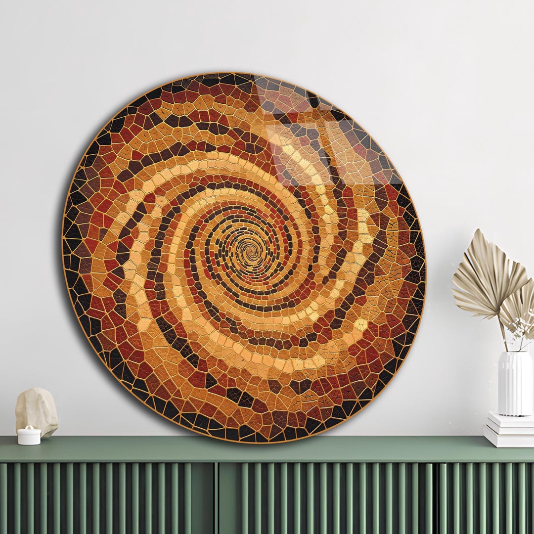 Earth Tones Vortex Tempered Glass Wall Art, Round Abstract Decor - Etsy
