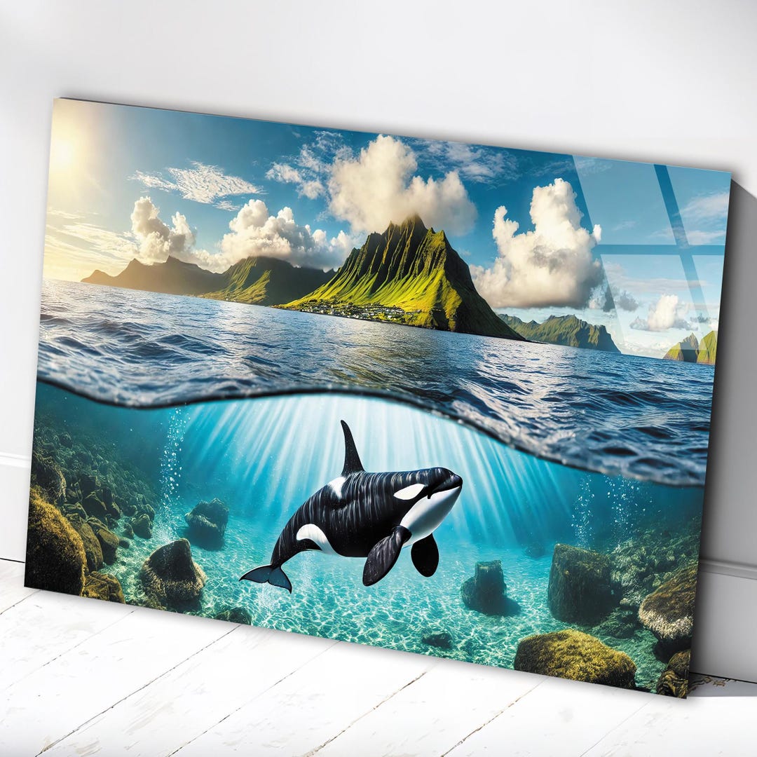 Orca Whale Wall Art, Nautical Theme Tempered Glass, Extra Large Wall ...