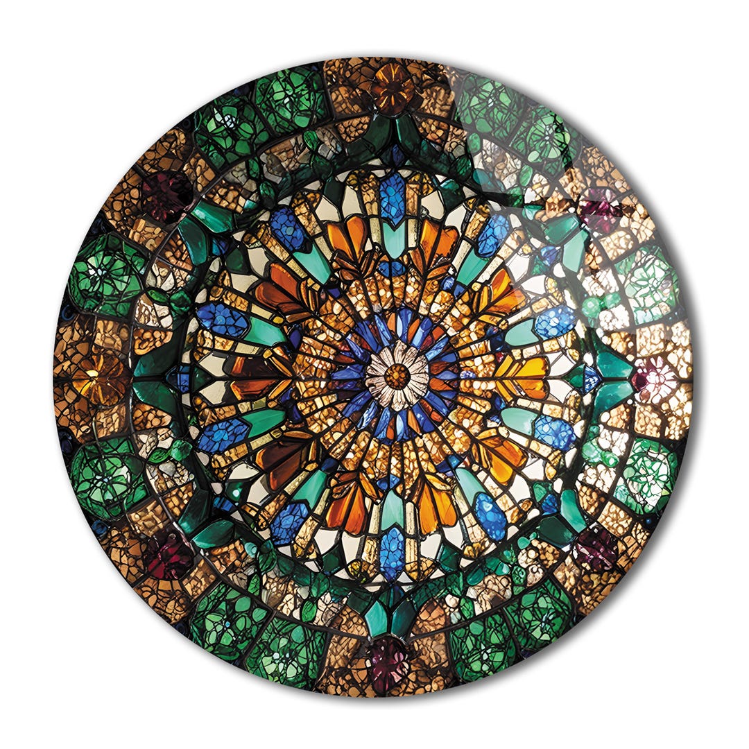 Stained Glass Wall Art Print Round Glass Art Panoramic Large Wall Art ...