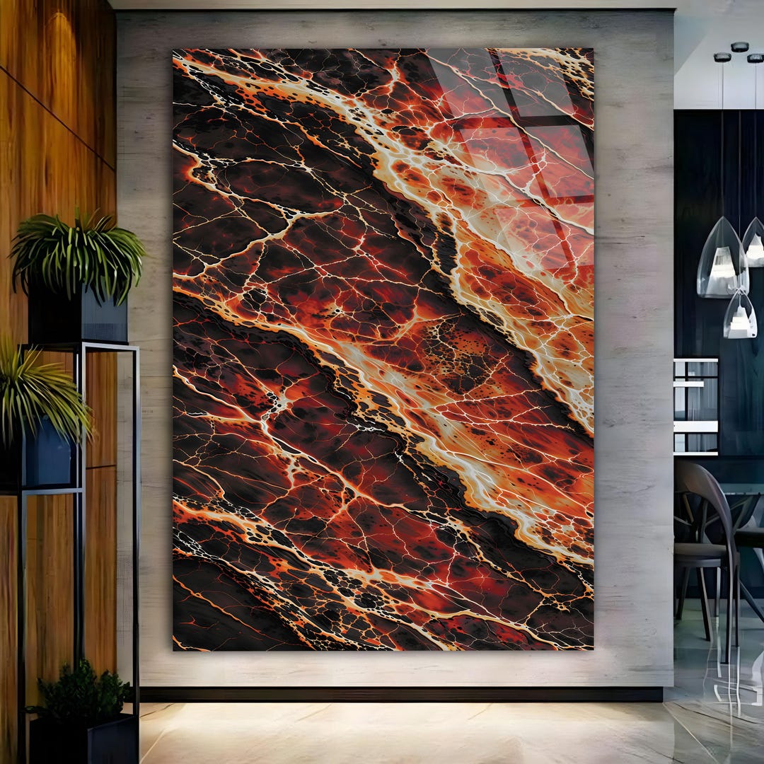 Fluid Red Marble Glass Wall Art: Tempered Glass Print - Etsy