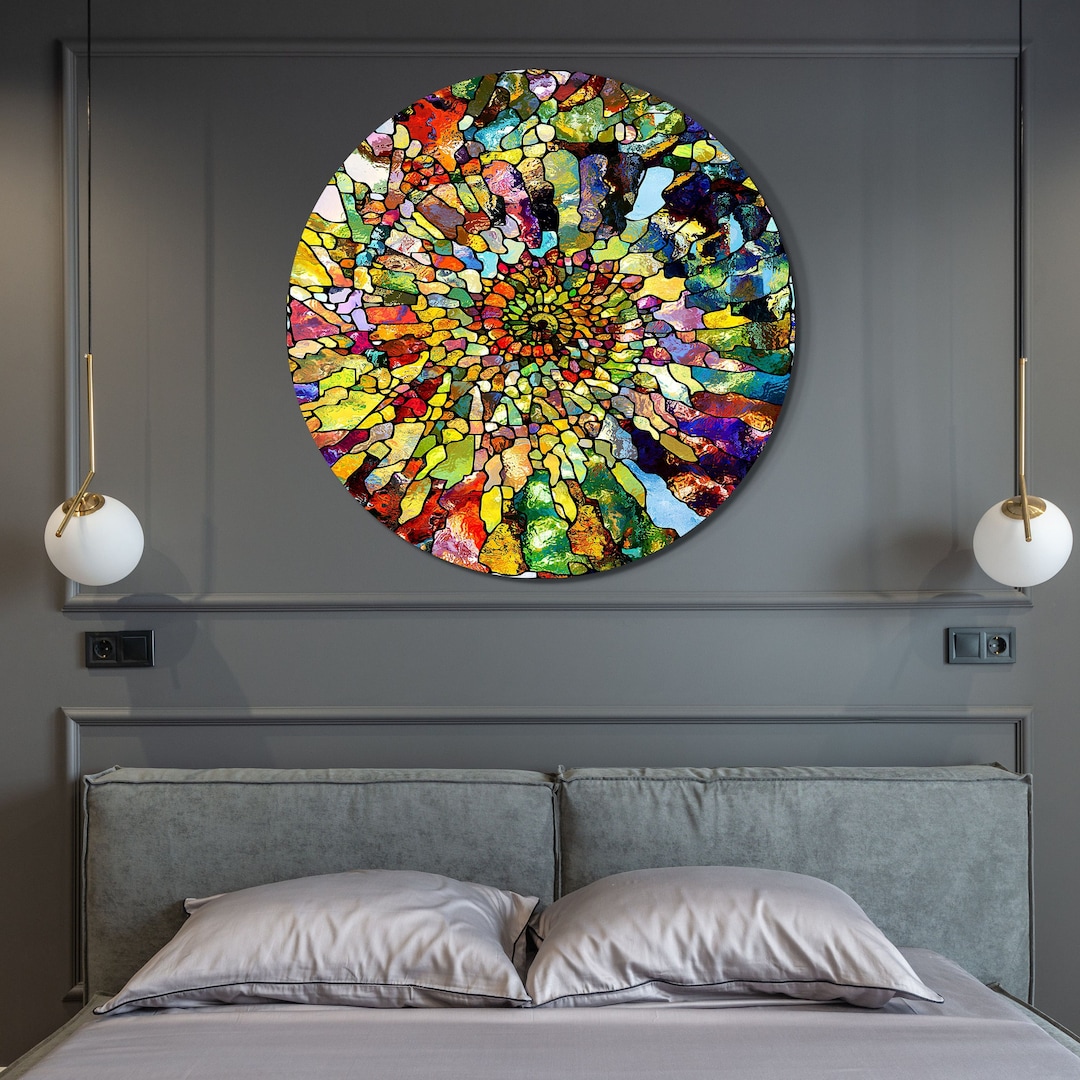Tempered Glass Wall Art-stained Round Wall Art Gift-circle Wall Art ...