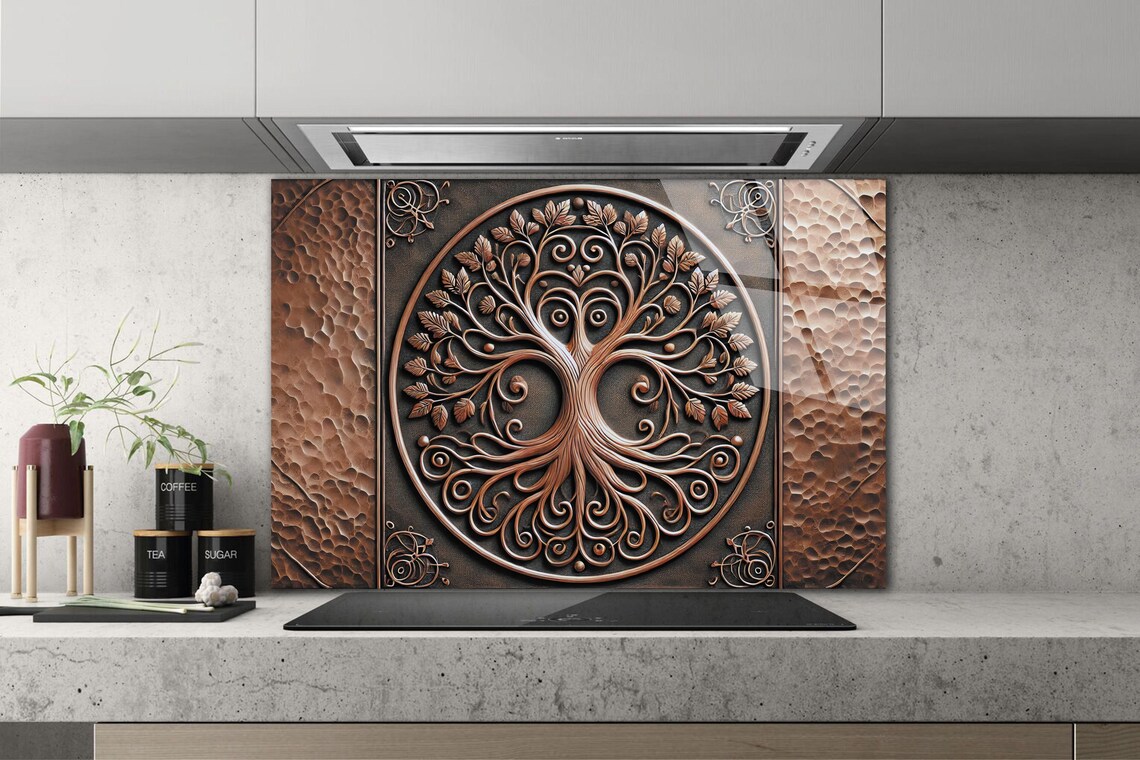 Tree of Life Tempered Glass Kitchen Backsplash, Heat Resistant Tile - Etsy