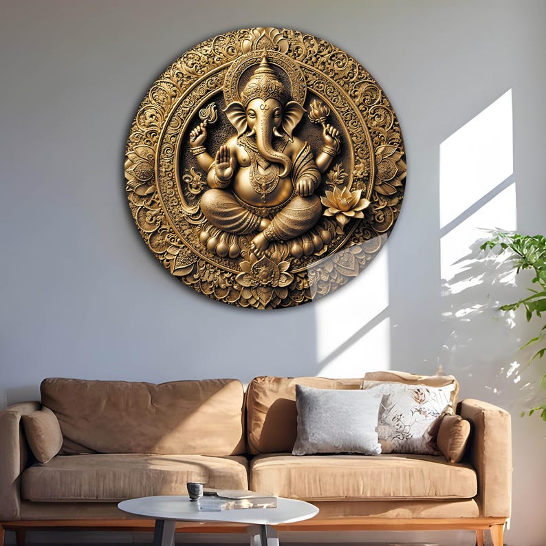 Golden Ganesh Tempered Glass Wall Art, Hindu Decor - Etsy