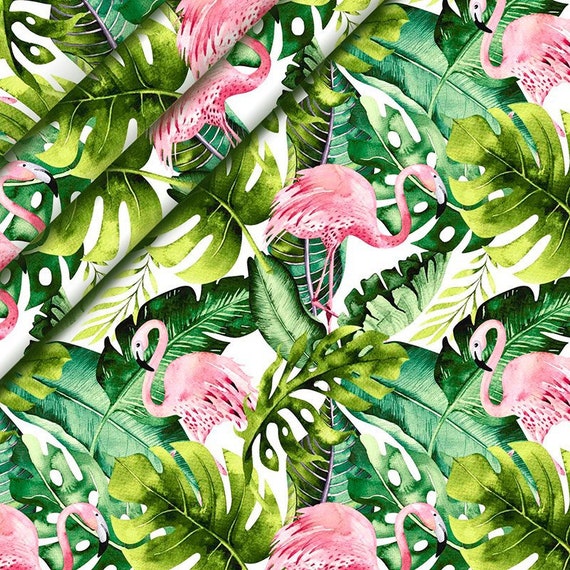 Pink Flamingo Green Leaves 100% Cotton Fabric Wide Roll - Etsy