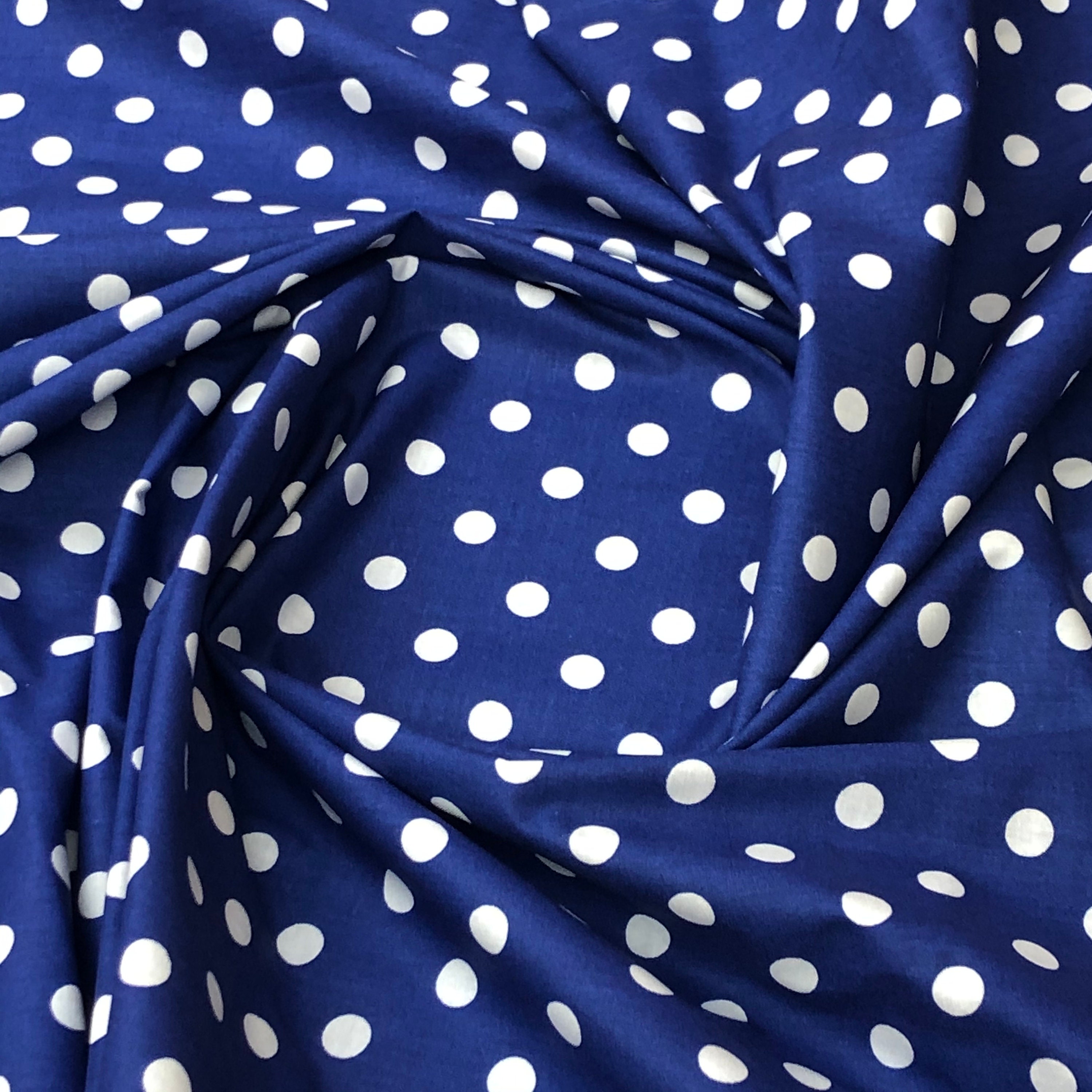 Polka Dot 10mm White on Navy Blue 100% Cotton Fabric , Wide Roll 160cm ...