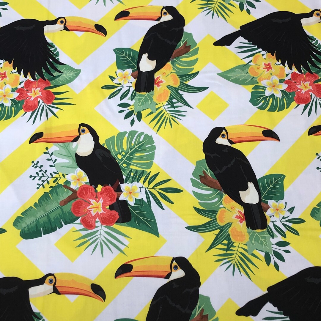 DIGITAL PRINT Toucan Parrot Flowers ,tropical Leaves PREMIUM Quality ...