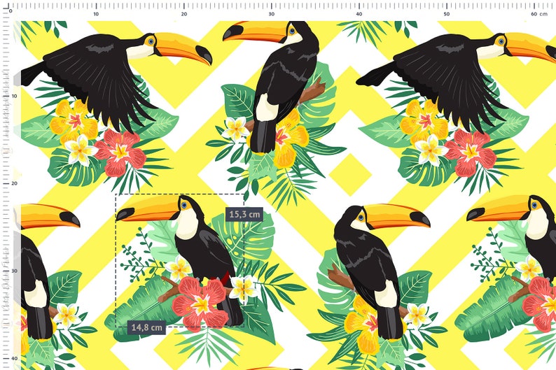 DIGITAL PRINT Toucan Parrot Flowers ,tropical Leaves PREMIUM Quality ...