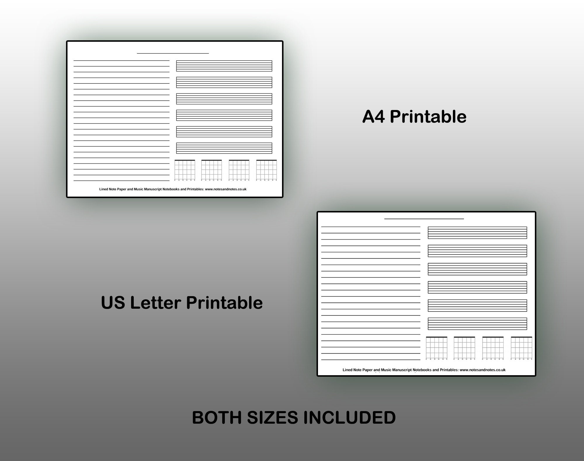 Printable Tab Paper + Space for Notes Blank Guitar Tablature Sheet US ...
