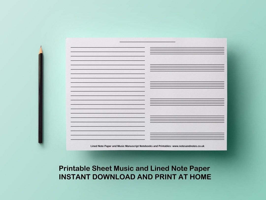 Printable Blank Sheet Music Paper and Lined Notes Manuscript Paper US ...