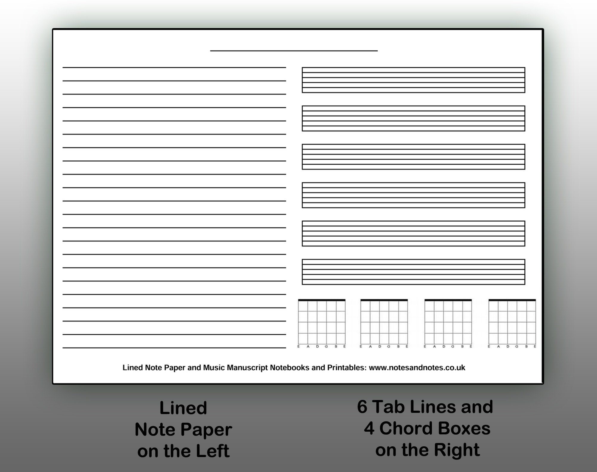 Printable Tab Paper + Space for Notes Blank Guitar Tablature Sheet US ...